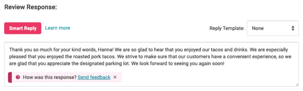 Generate Faster & Better Review Responses with SmartReply